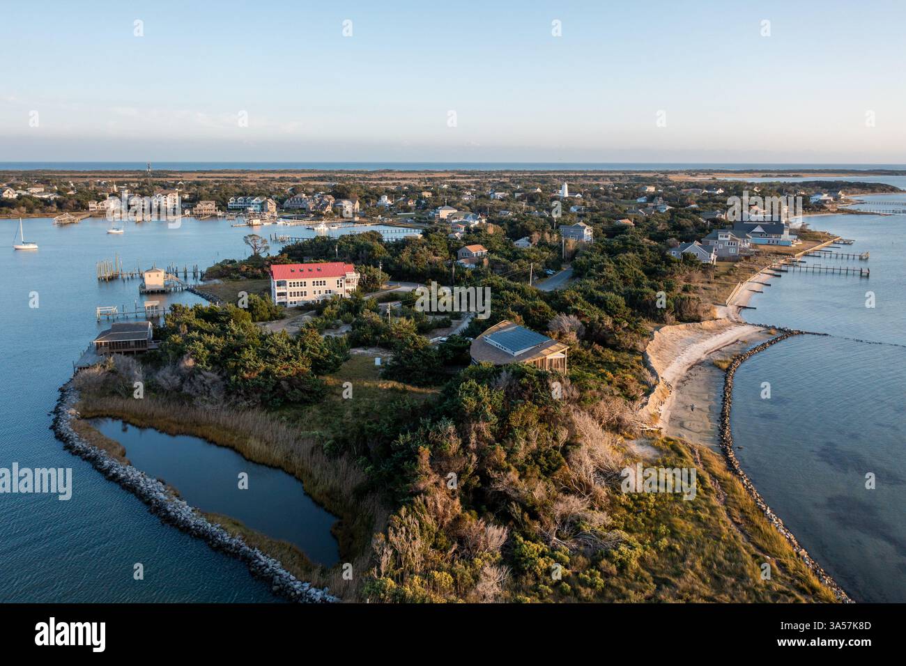 Aerial View of a Thin Strip of Land on Ocracoke Island North Carolina ...