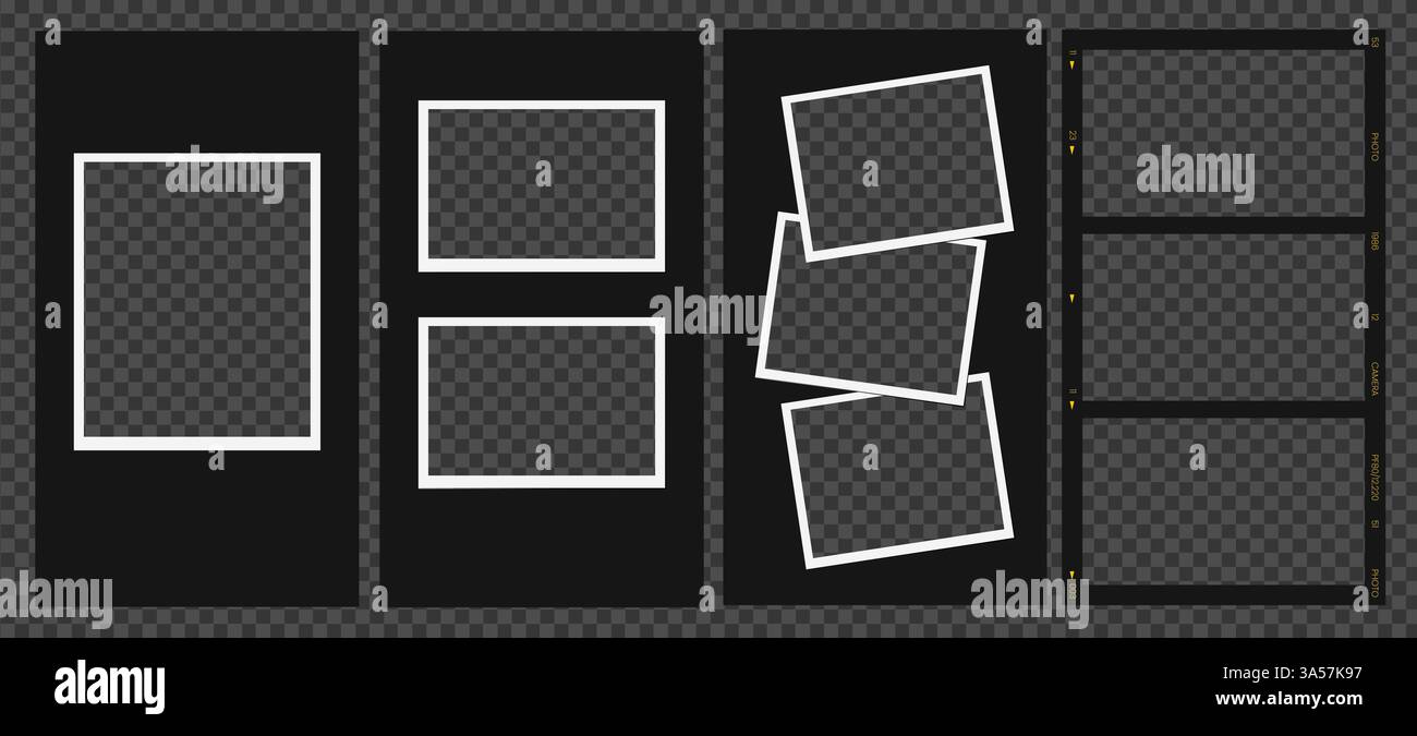 Vintage filmstrip frame set with 35mm analog photo reel, transparent ...