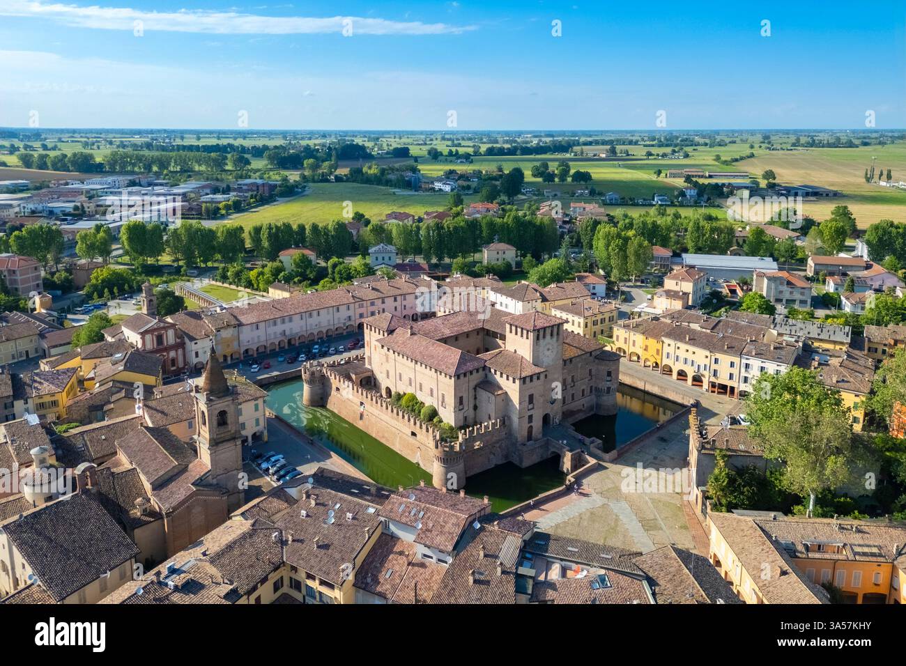 Aerial view of the Sanvitale castle in the town centre of Fontanellato ...