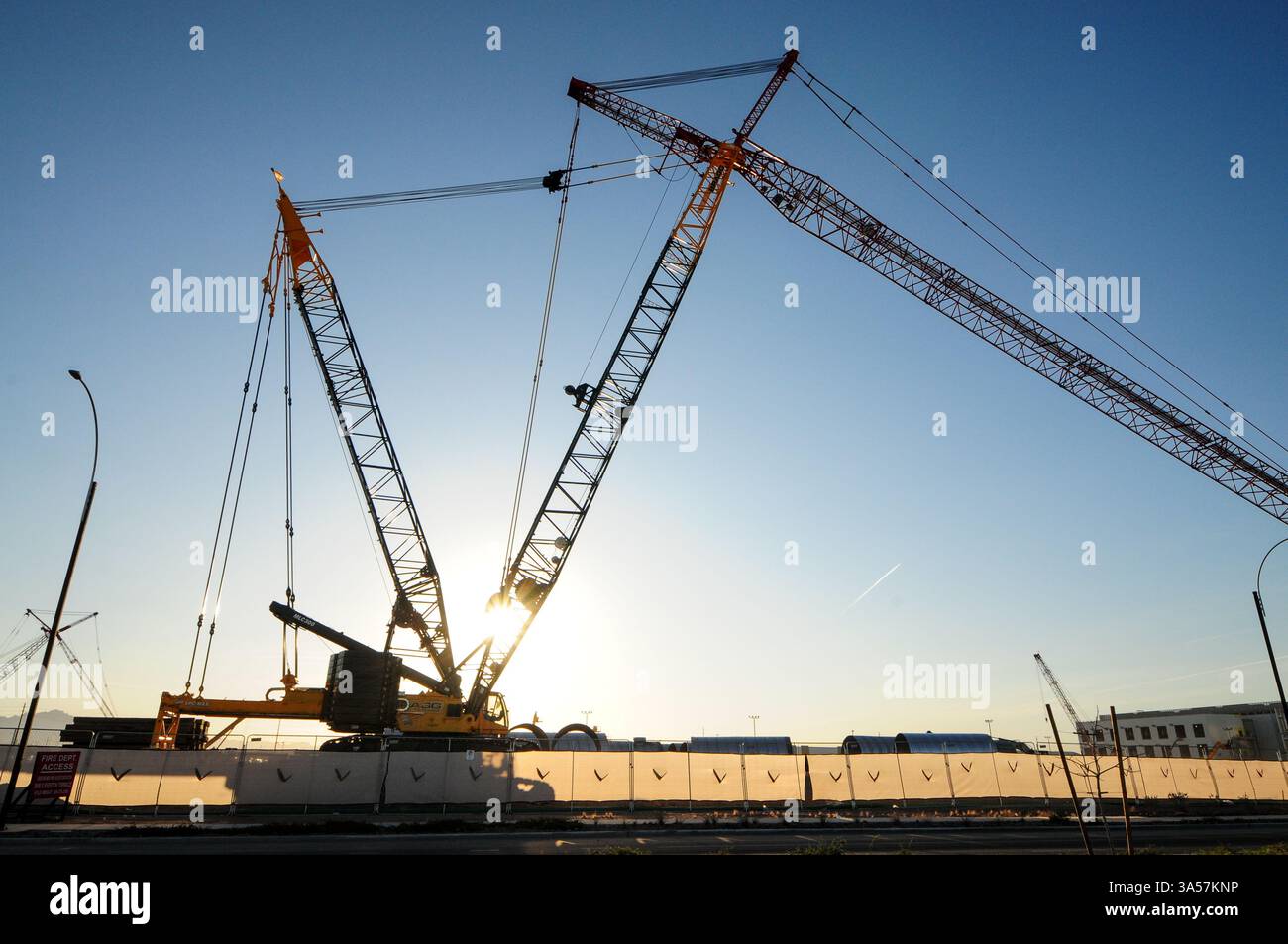 Mesa, Arizona, USA. 21st Mar, 2025. Crane towers at the construction ...