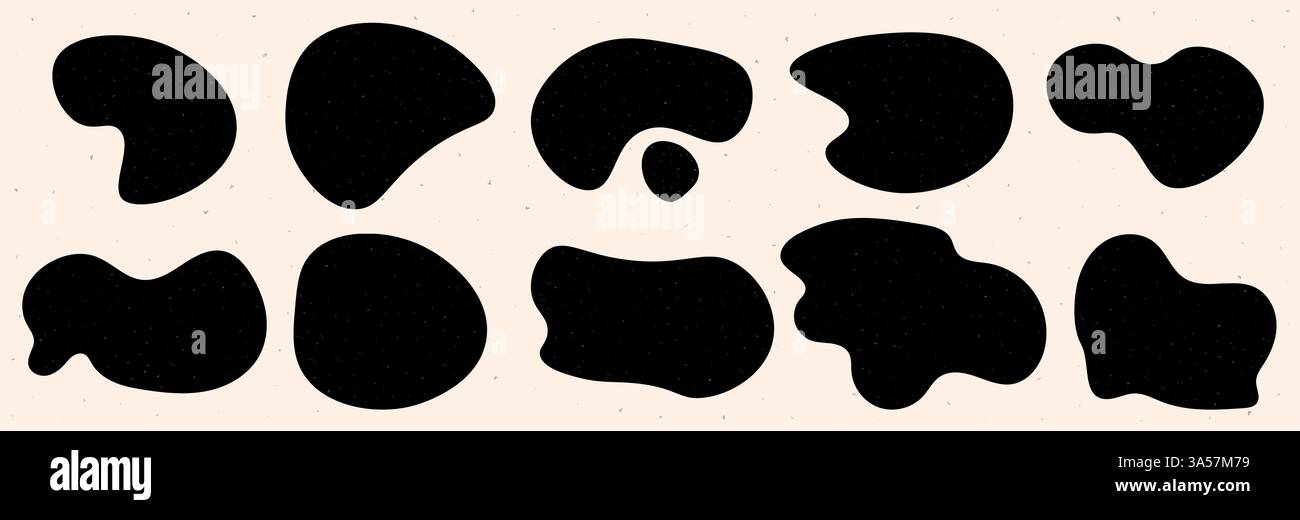 Organic Shapes Collection Black Irregular Blobs With Grain And Noise Texture Abstract Vector