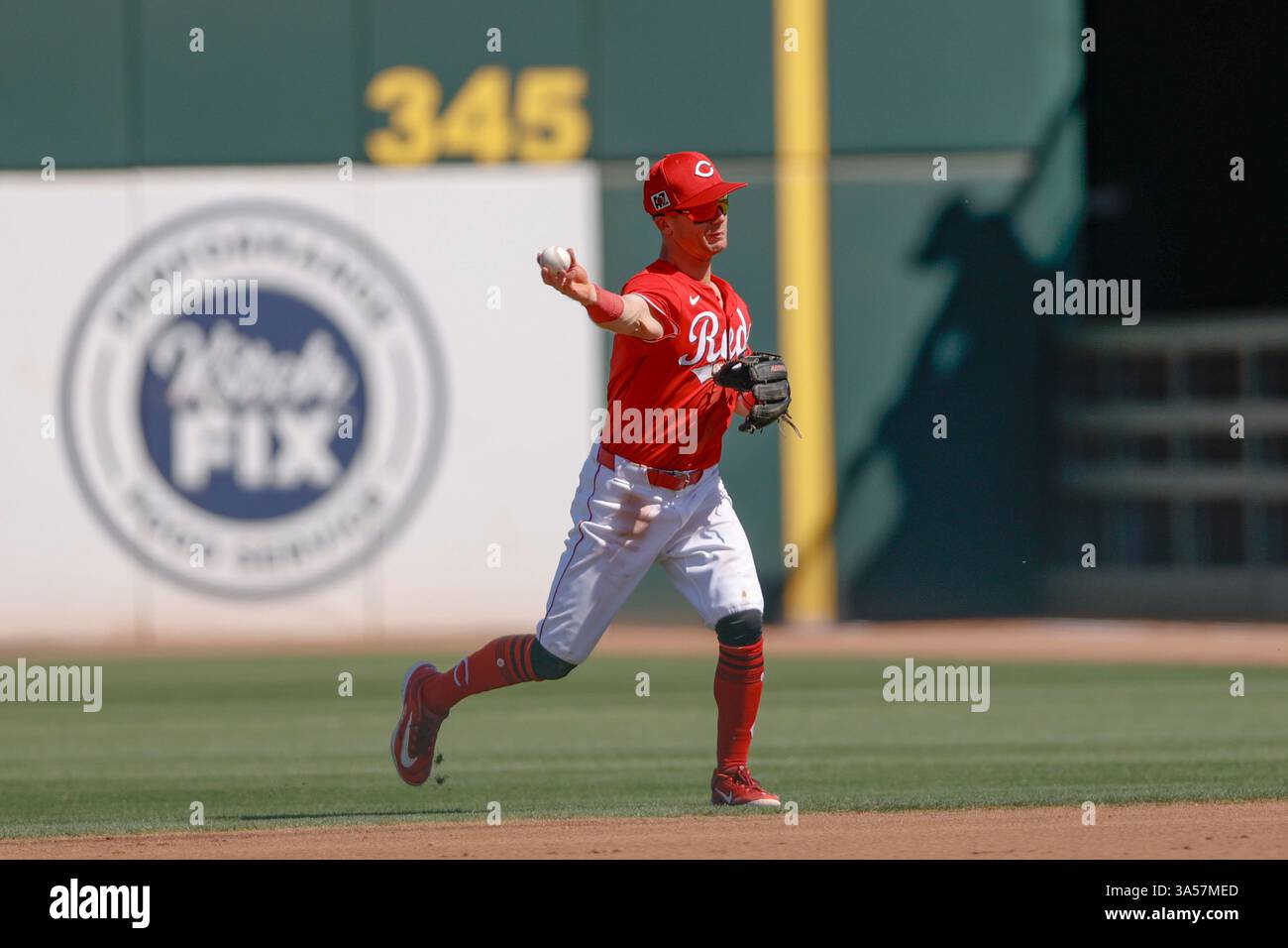 Goodyear, AZ. USA; Cincinnati Reds shortstop Matt McLain (9) bobbles a ...