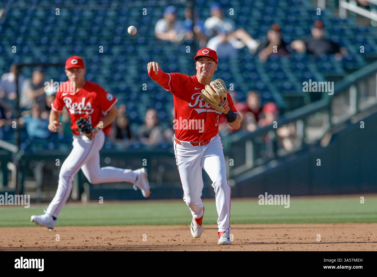 Goodyear, AZ. USA; Cincinnati Reds shortstop Sammy Stafura (3) throws ...