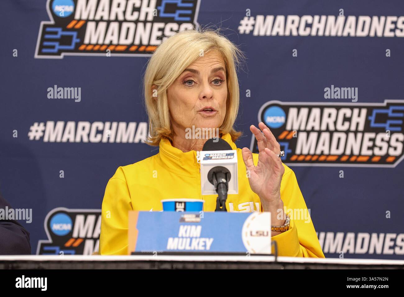 March 21, 2025: LSU Head Coach Kim Mulkey meets with the media during ...