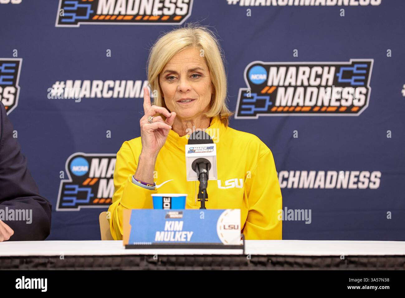 March 21, 2025: LSU Head Coach Kim Mulkey meets with the media during ...