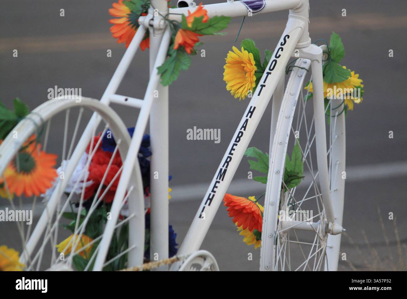 This March 20, 2025 photo shows a memorial ghost bike near the spot ...