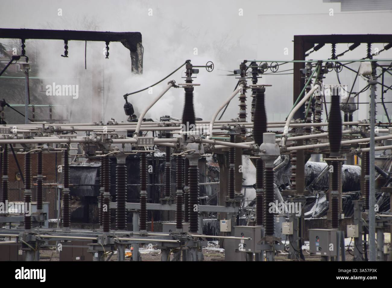 London, UK. 21st March 2025. Smoke billows after a fire broke out at ...