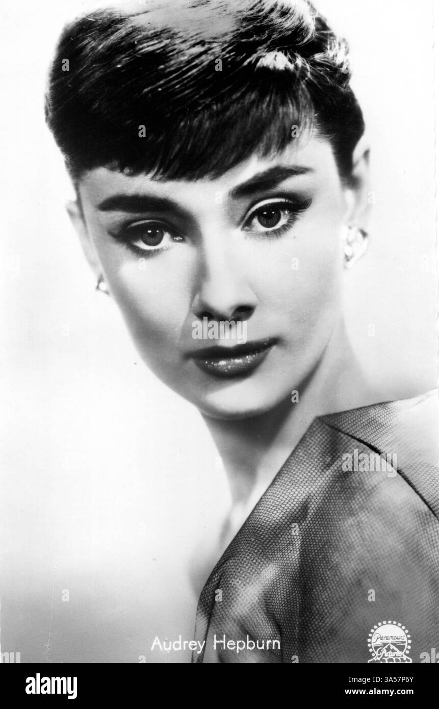 An antique postcard featuring British actress Audrey Hepburn, published ...