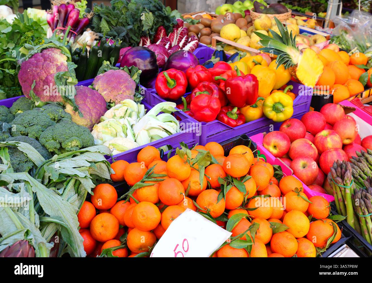 fruit and vegetable stall with lots of very fresh vegetables and fruit ...