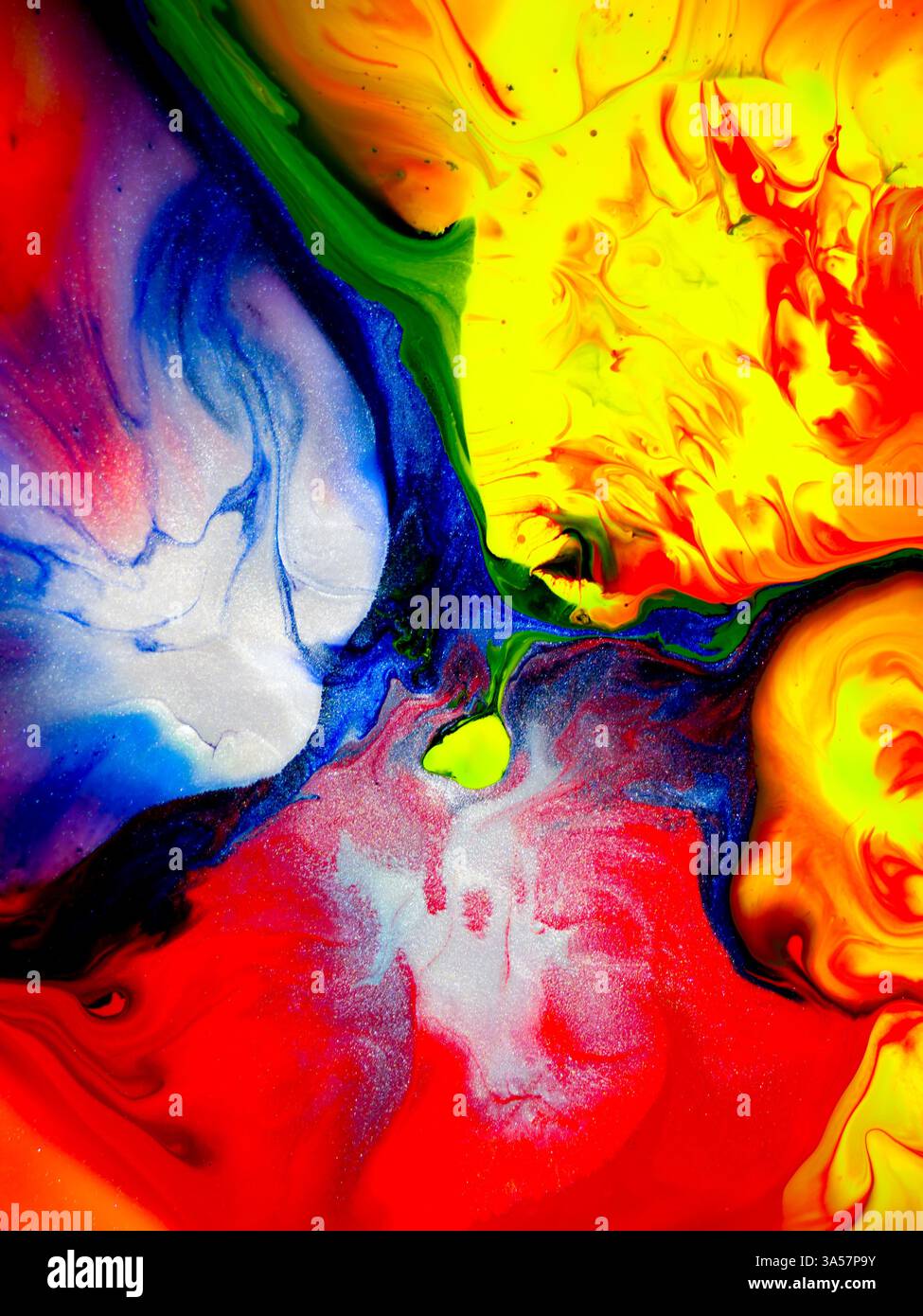 A stunning abstract painting blending vibrant colors in fluid motion ...