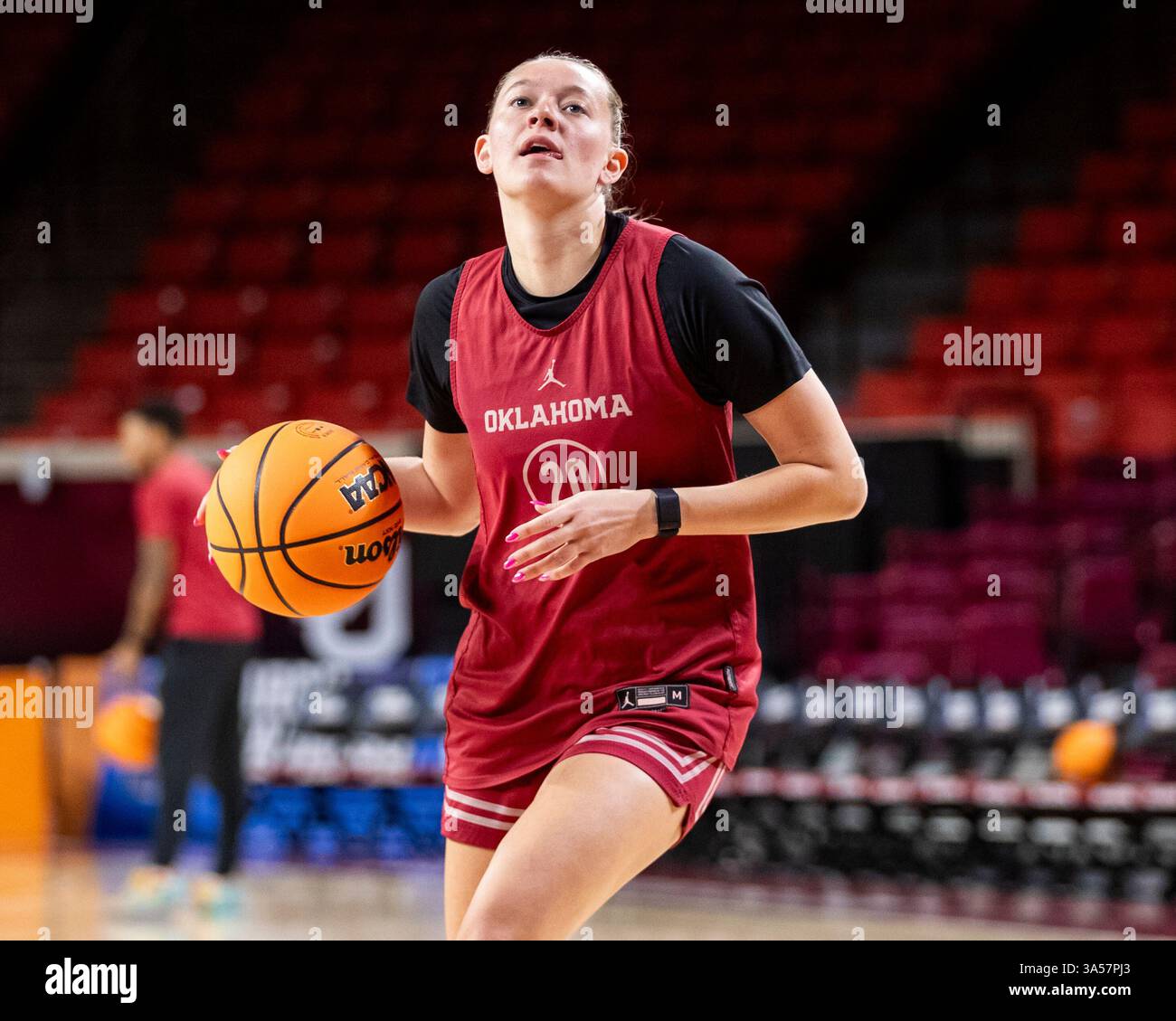 Oklahoma guard Aubrey Joens (20) dribbles during practice at the NCAA ...