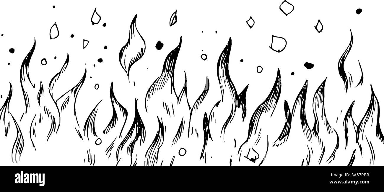 A hand-drawn illustration of stylized flames with swirling shapes and ...
