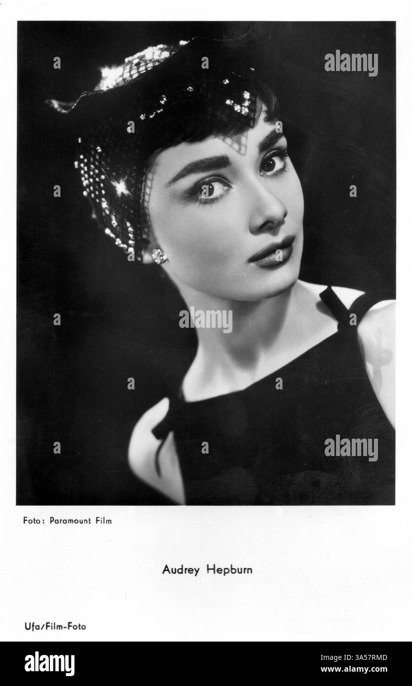 An antique postcard featuring British actress Audrey Hepburn, published ...