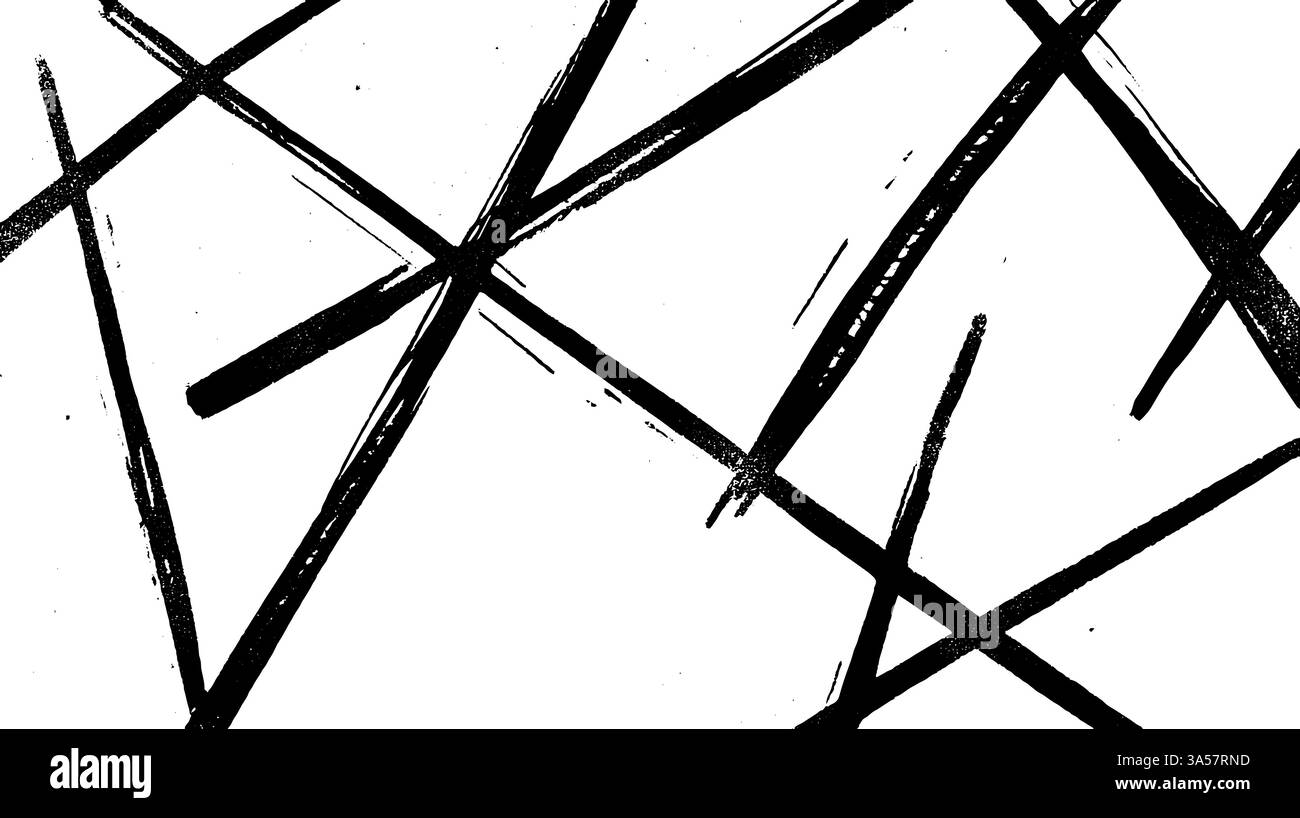 An abstract black and white pattern featuring intersecting lines and strokes, creating a dynamic ...