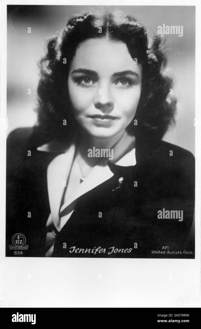 An antique postcard featuring American actress Jennifer Jones, published in Germany, circa 1950s ...