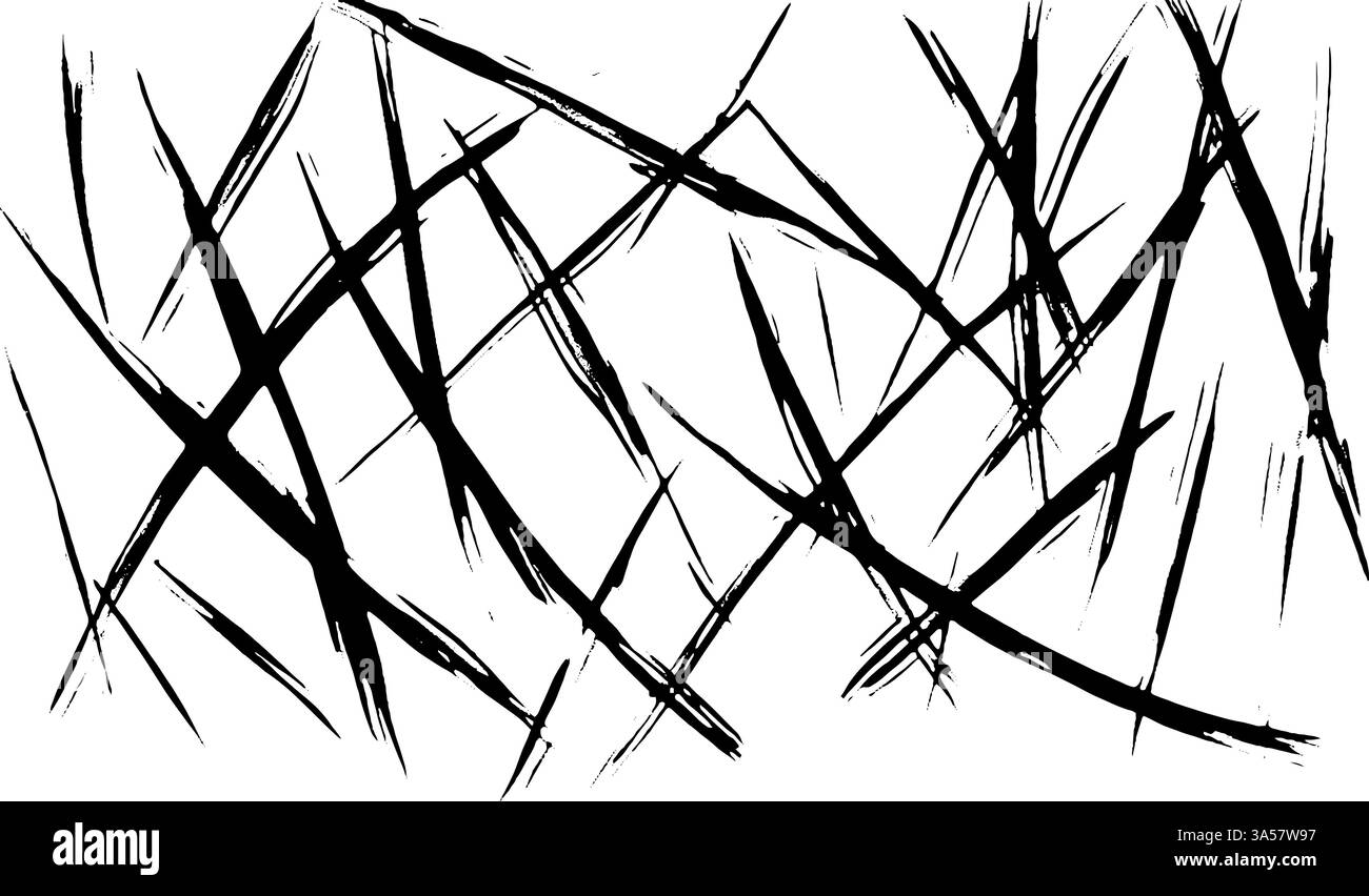 An abstract design featuring chaotic, jagged black lines crossing over ...