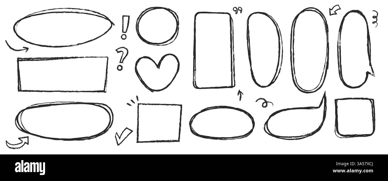 Set of highlight pen line elements. Black pencil brush. Marker round ...