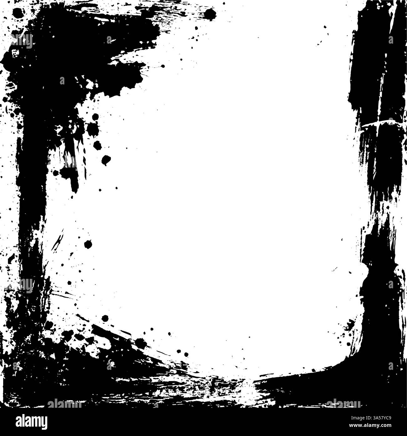 Vector grunge frame with black ink strokes and torn edges on a ...