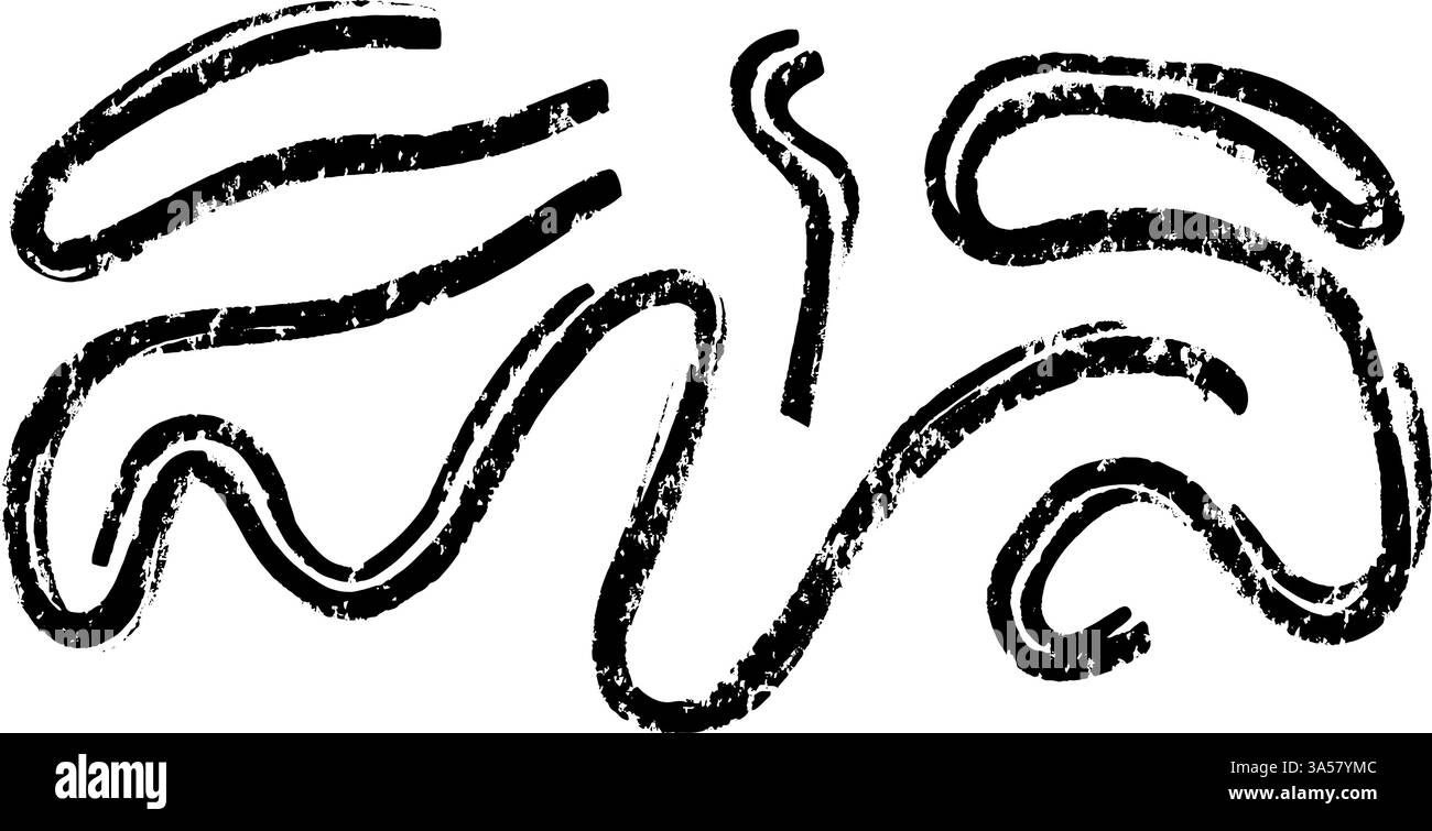 Abstract black brush strokes forming wavy lines on a white background ...