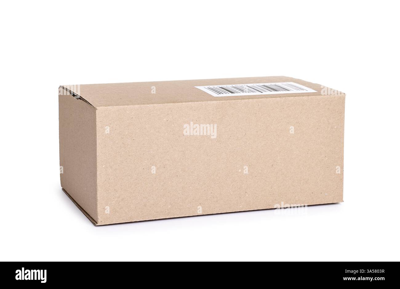 Cardboard parcel box with barcode on white background Stock Photo - Alamy