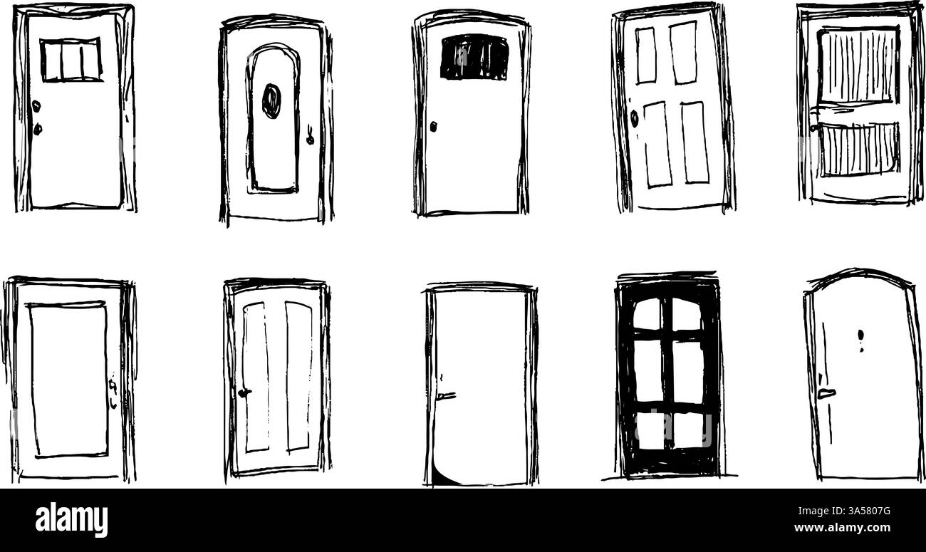 Collection of Hand-Drawn Doors in Various Styles Stock Vector Image ...