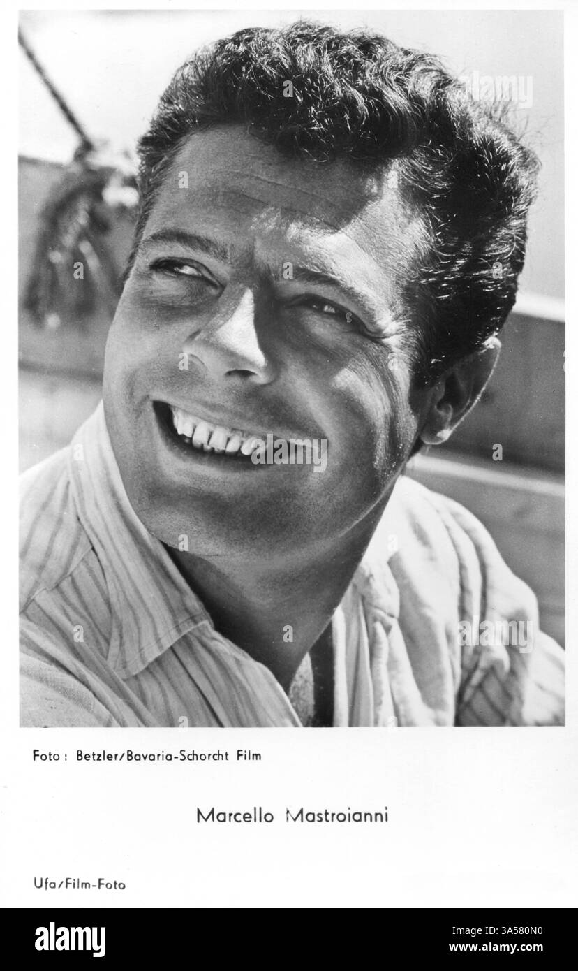 An antique postcard featuring Italian film actor Marcello Mastroianni ...
