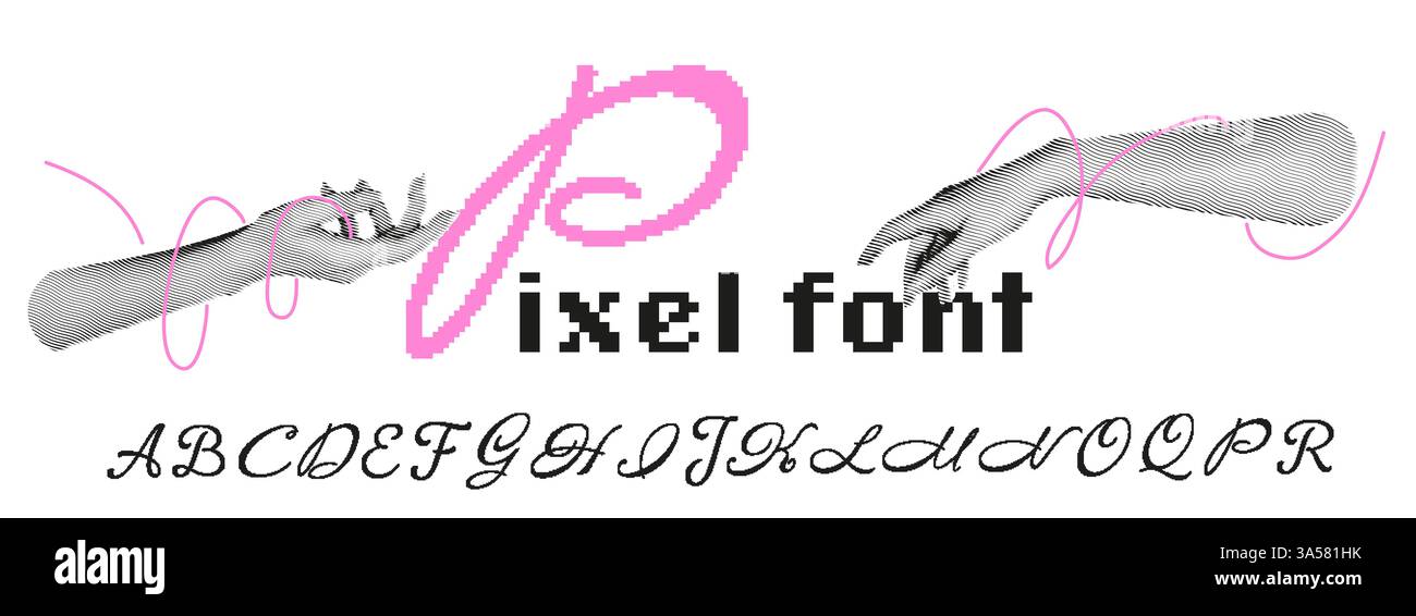 Pixel font set with retro 8-bit alphabet. Vector typography for 80s ...