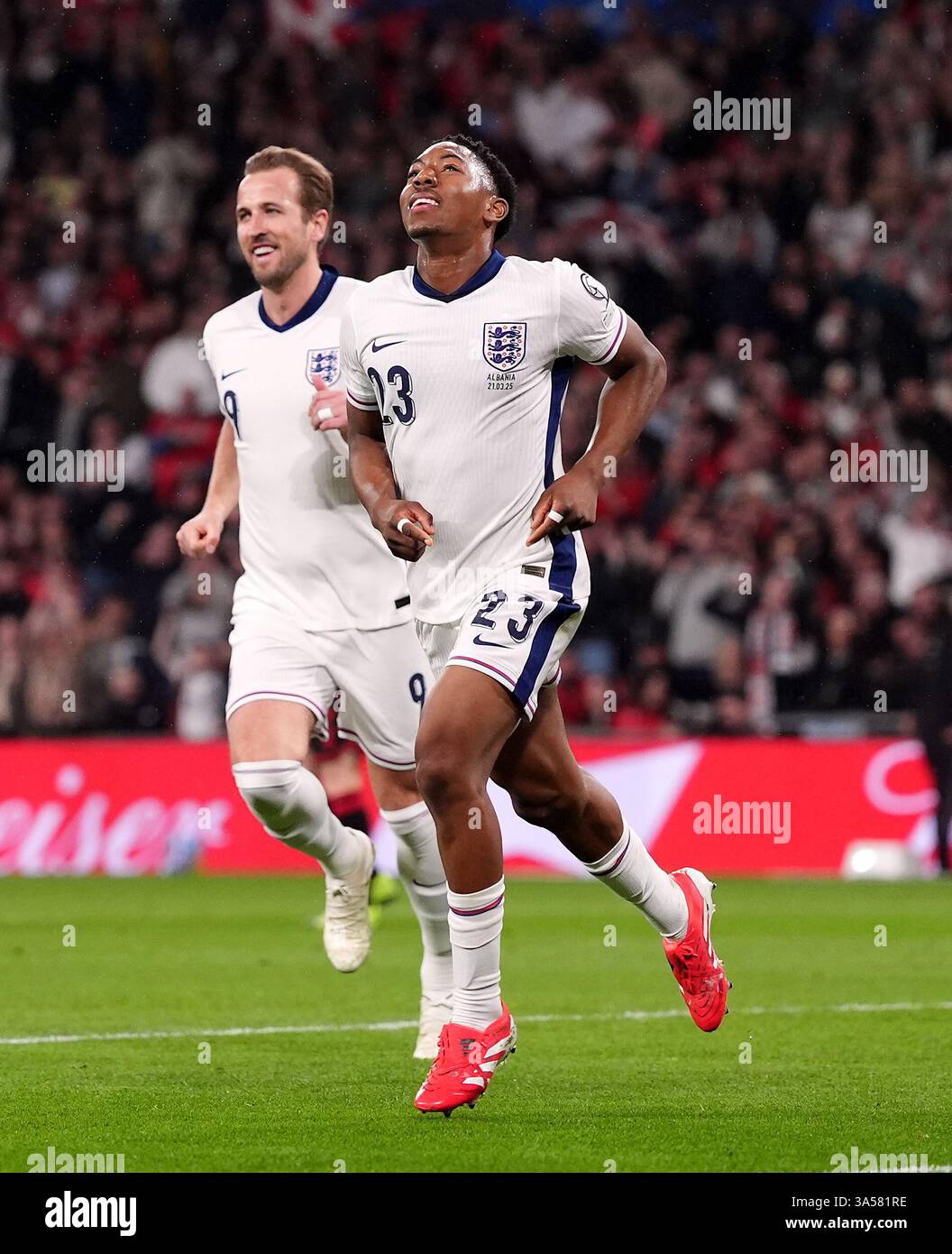 England's Myles Lewis-Skelly celebrates scoring their side's first goal ...