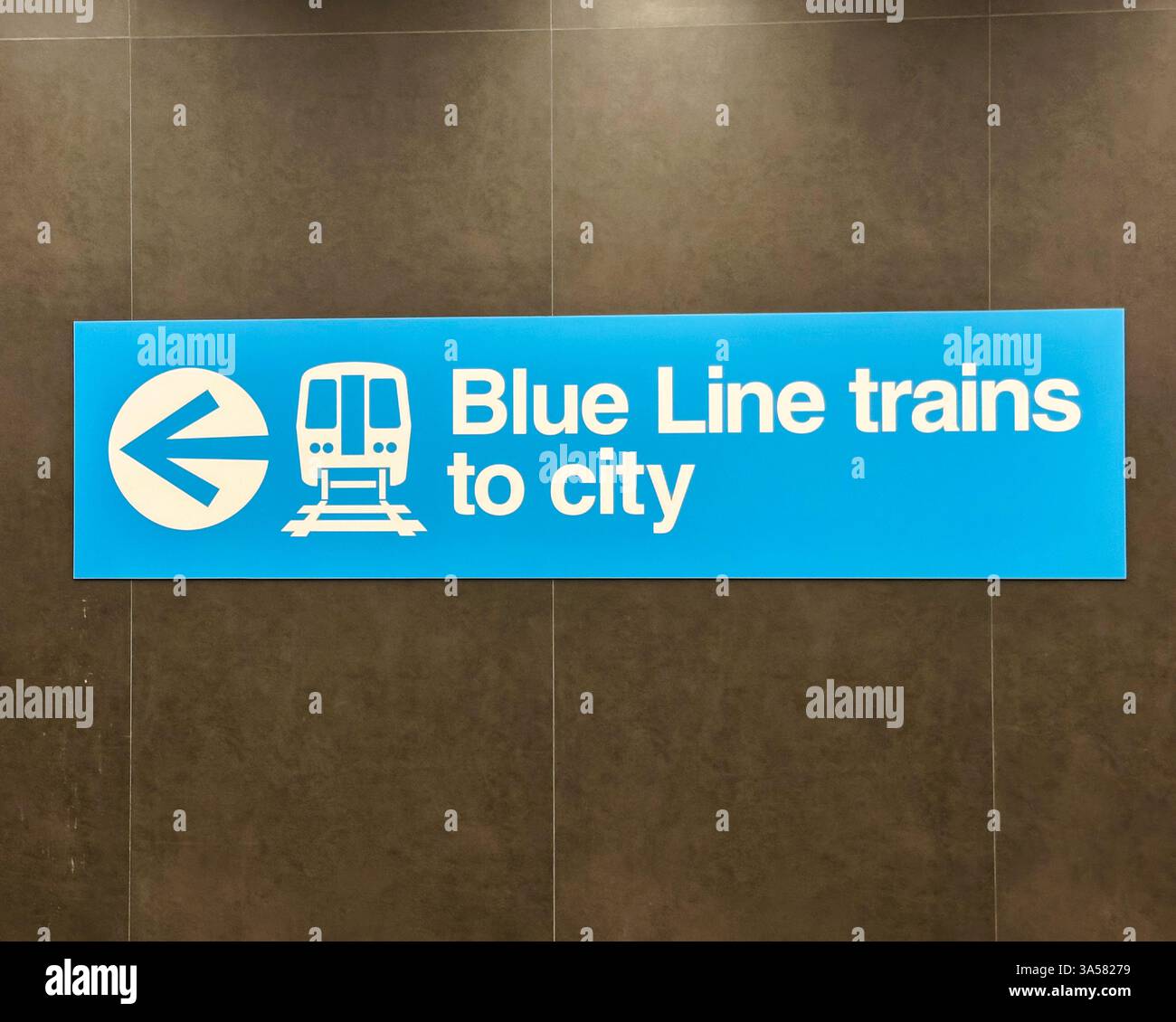 Blue line trains to city sign in at O'Hare International Airport ...