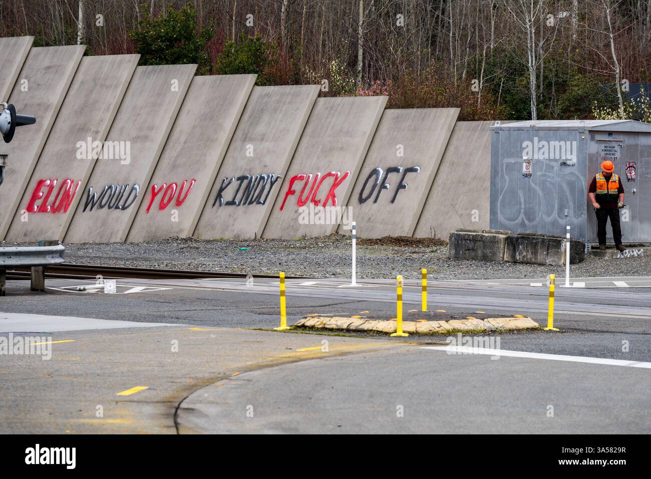 Seattle, USA. 21st Mar 2025. Anti Elon Musk graffiti on the Seattle ...