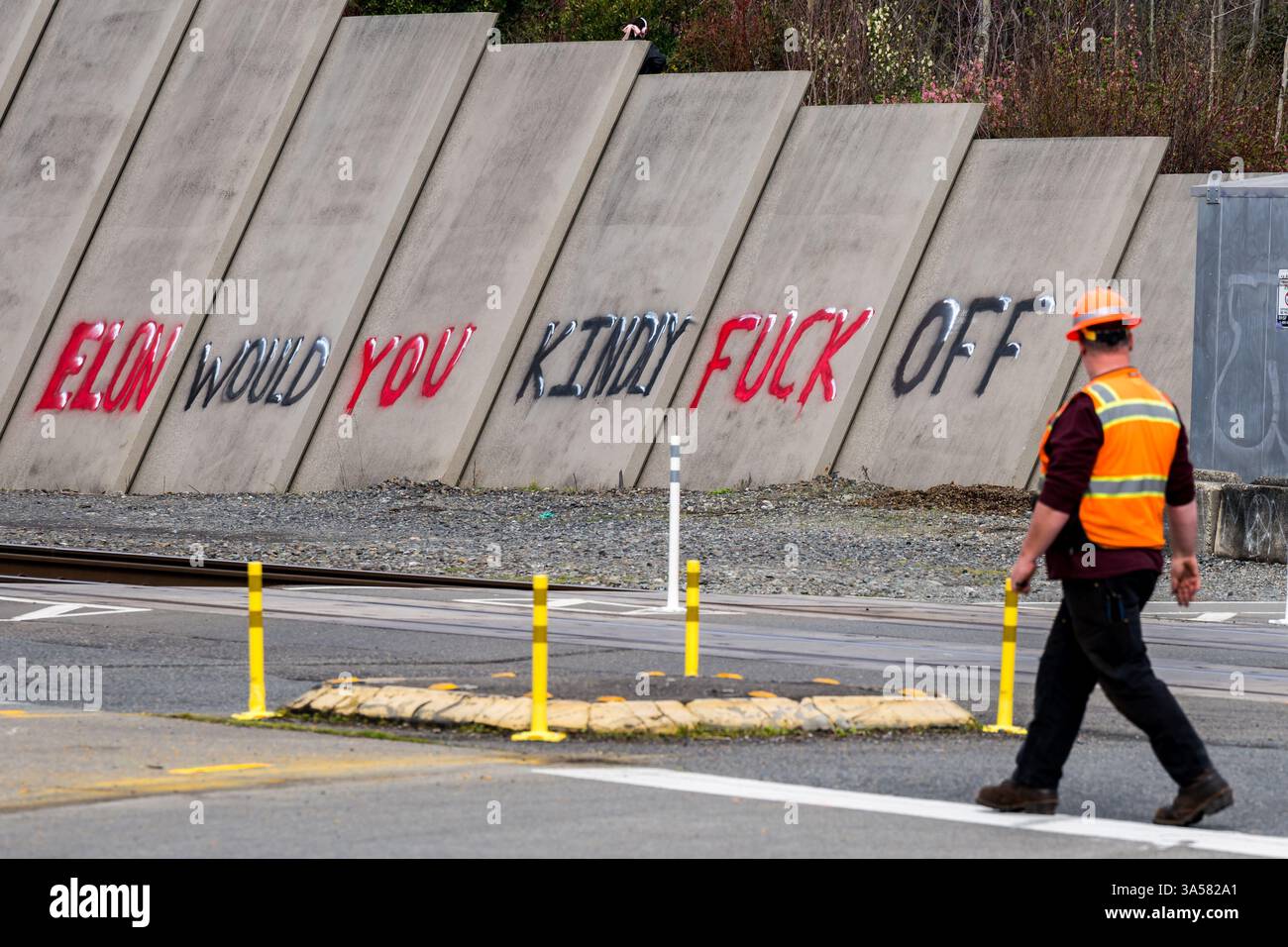 Seattle, USA. 21st Mar 2025. Anti Elon Musk graffiti on the Seattle ...