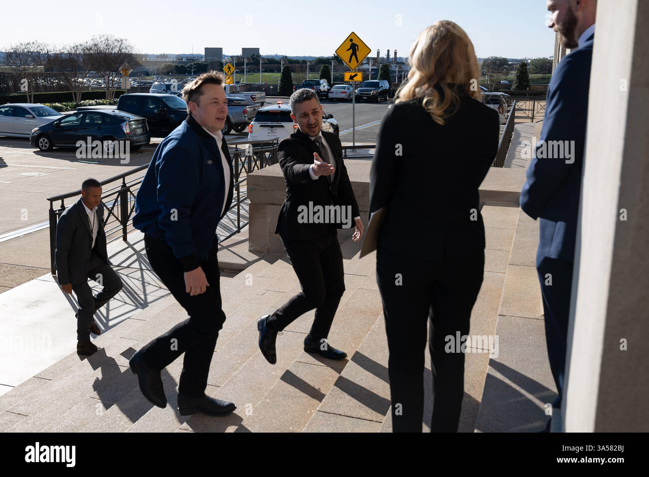 Elon Musk is greeted as a visitor at the Pentagon, Washington, D.C ...