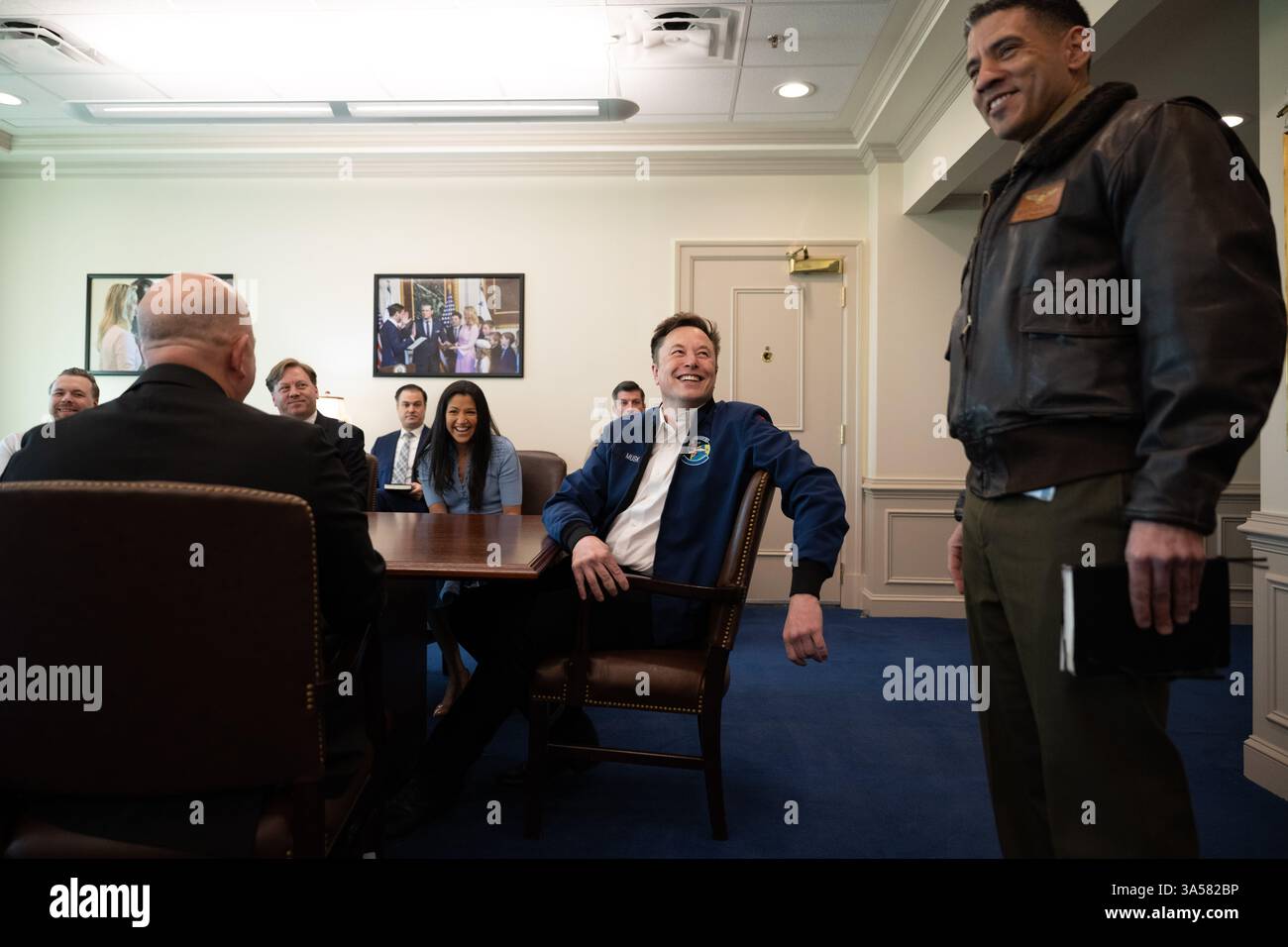 Elon Musk is greeted as a visitor at the Pentagon, Washington, D.C ...