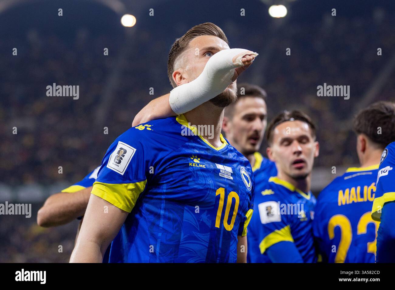 Ermedin Demirovic of Bosnia and Herzegovina celebrates after Armin ...