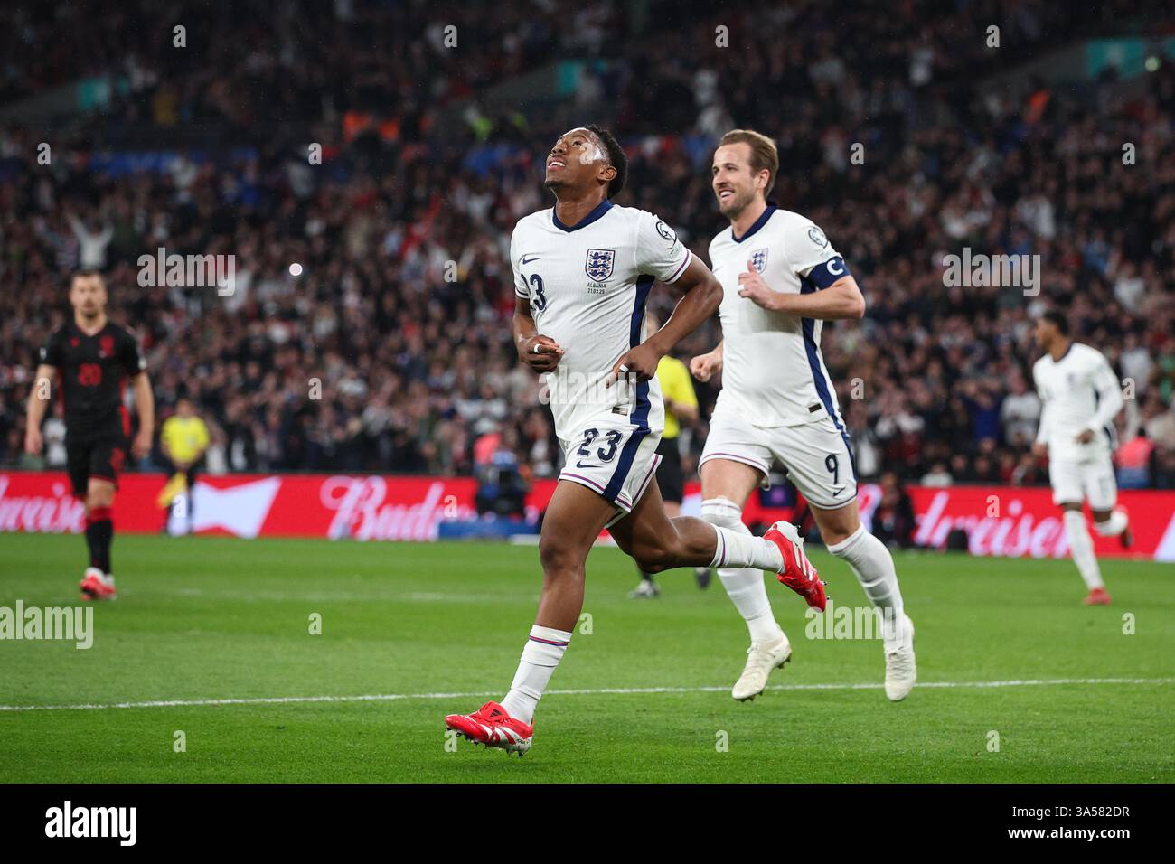 LONDON, UK - 21st Mar 2025: Myles Lewis-Skelly of England celebrates ...
