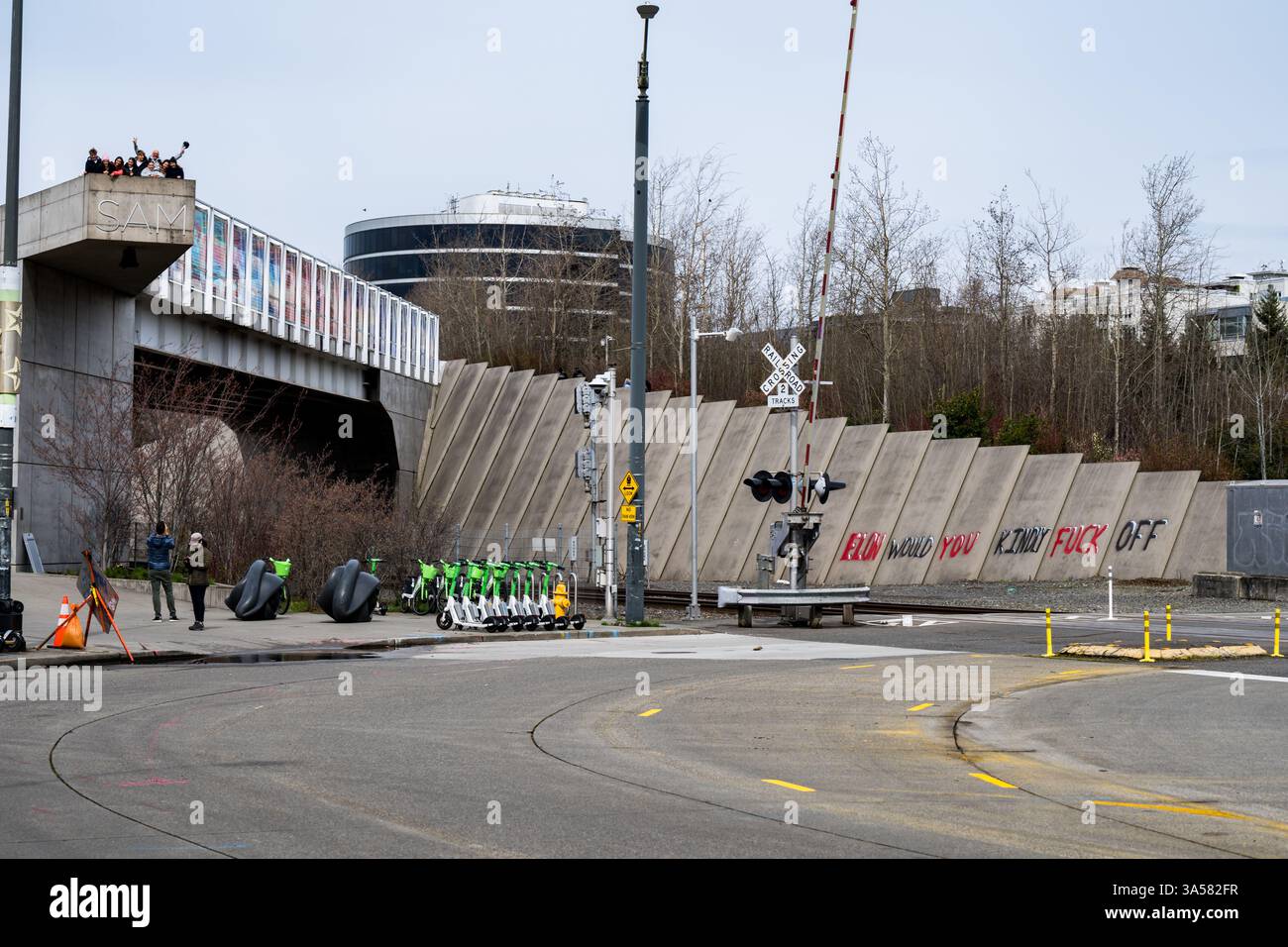 Seattle, USA. 21st Mar 2025. Anti Elon Musk graffiti on the Seattle ...