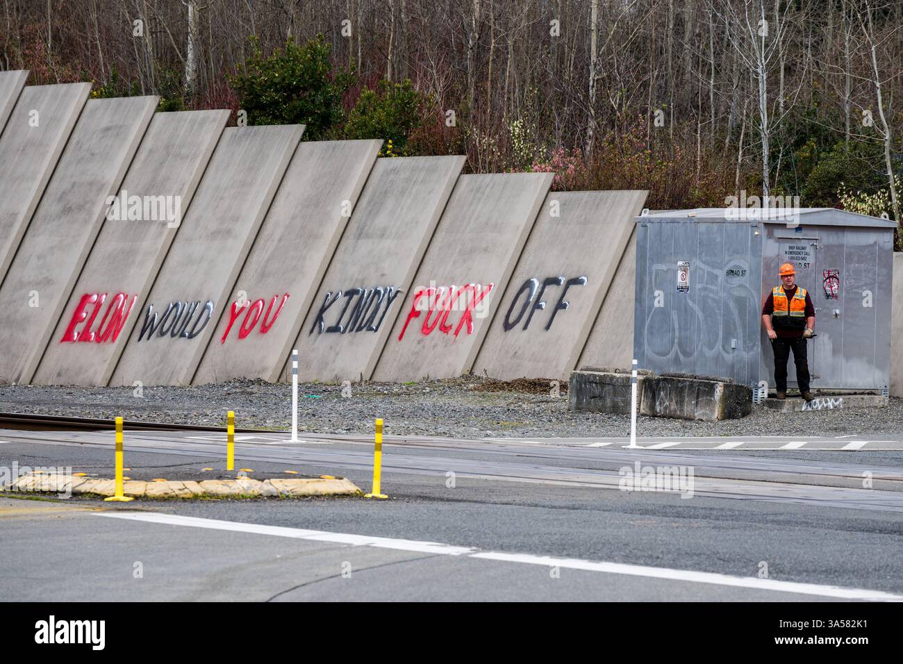 Seattle, USA. 21st Mar 2025. Anti Elon Musk graffiti on the Seattle ...