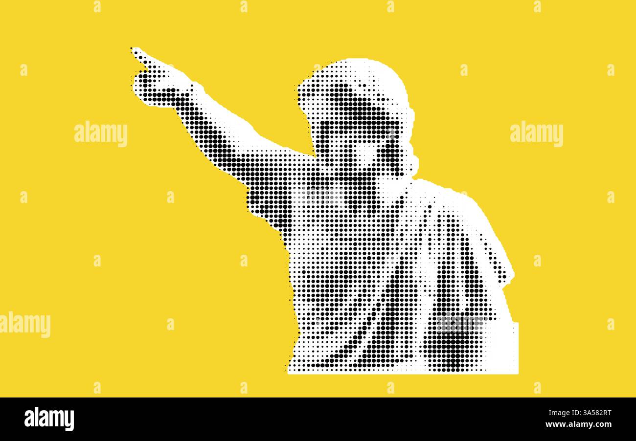 Stylized Statue Pointing Upwards on Yellow Background Stock Vector ...