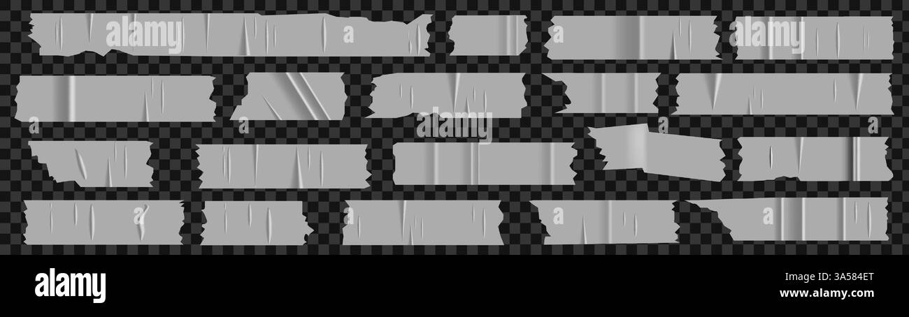 A set of plastic silver torn scotch tape pieces. Trendy elements for ...