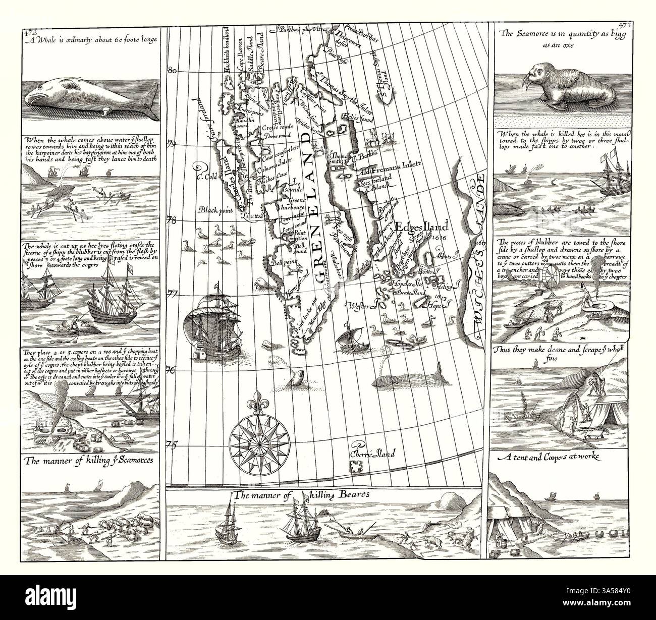 Spitsbergen Island Illustrated Map 1631. Enhanced, restored ...