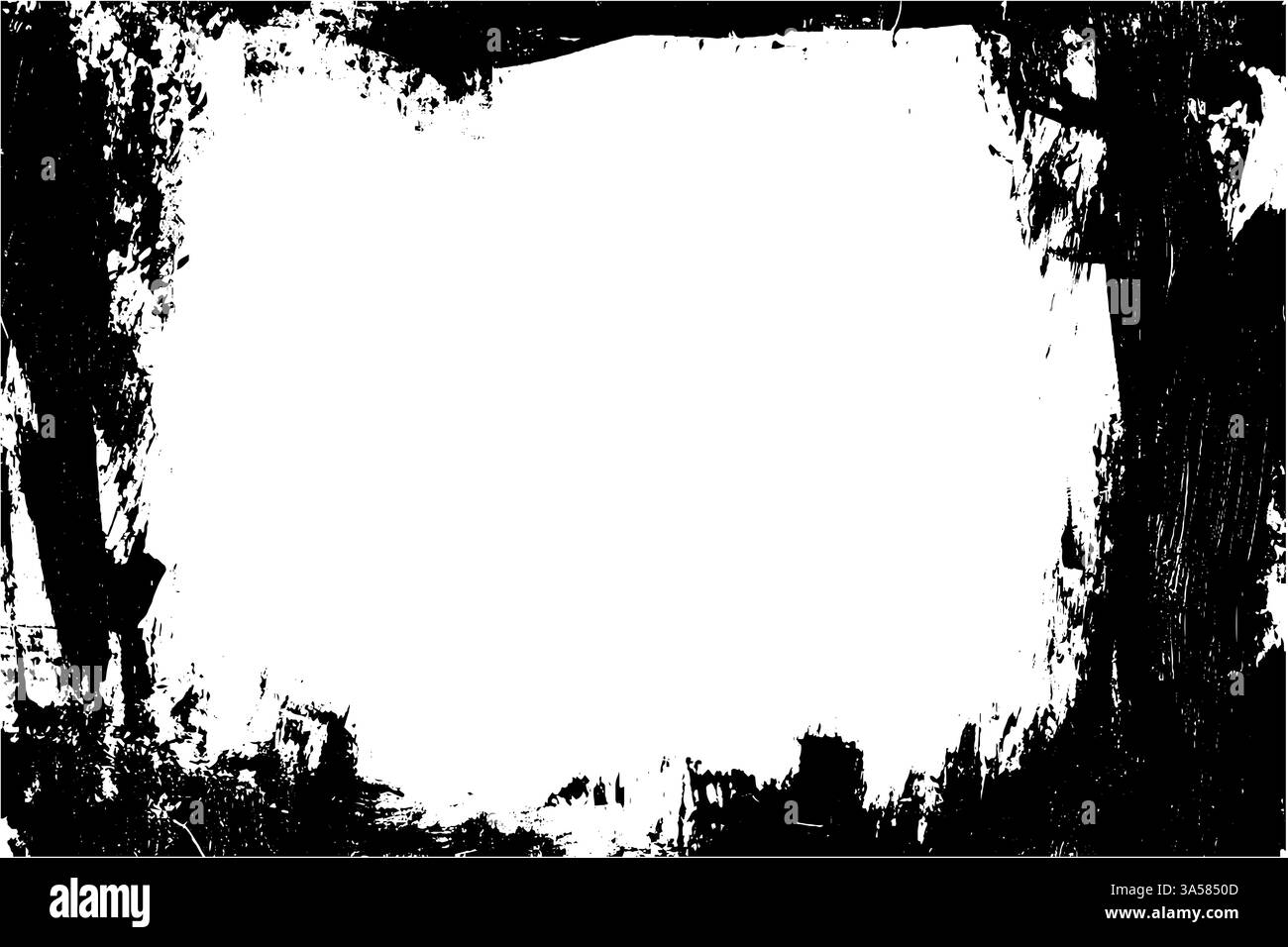 Vector retro photo frame with black brush border and rough paint ...