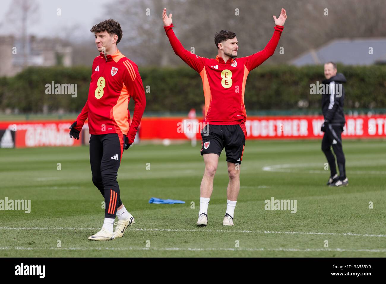PONTYCLUN, WALES - 21 MARCH 2025: Wales' Liam Cullen during a training ...