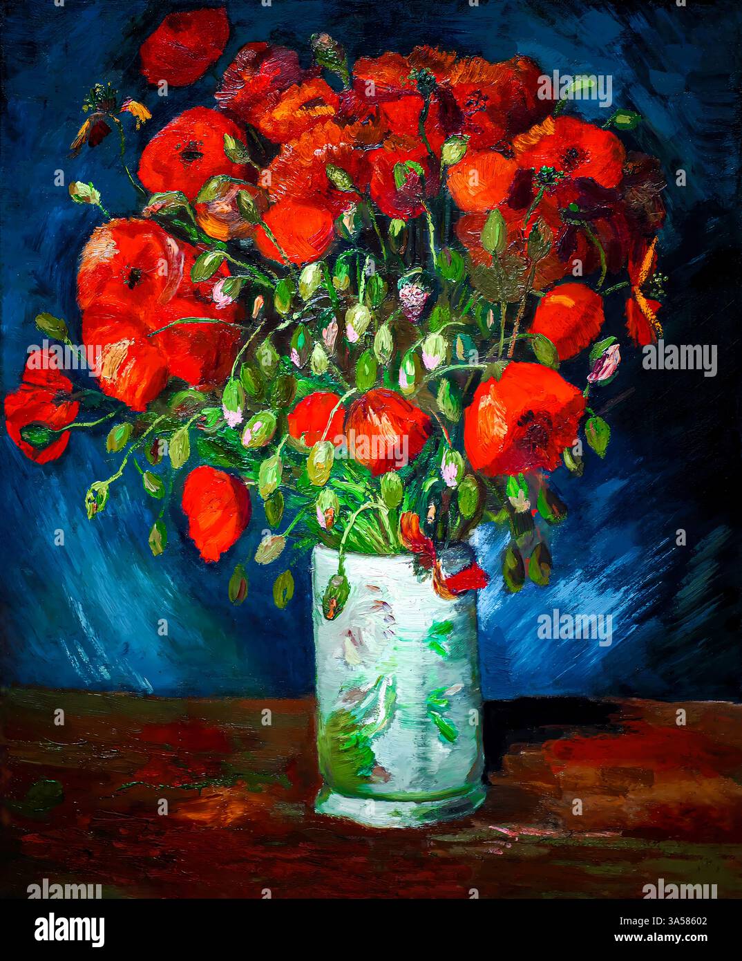 Vincent van Gogh Vase with Poppies Famous Still Life Floral Painting 1886 Red Flowers Public ...