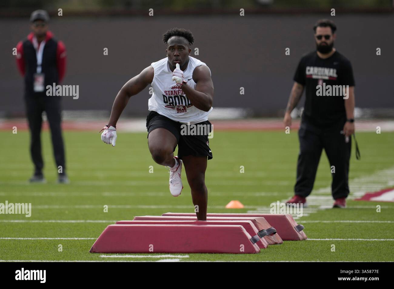Linebacker Gaethan Bernadel during Stanford football Pro Day event in ...