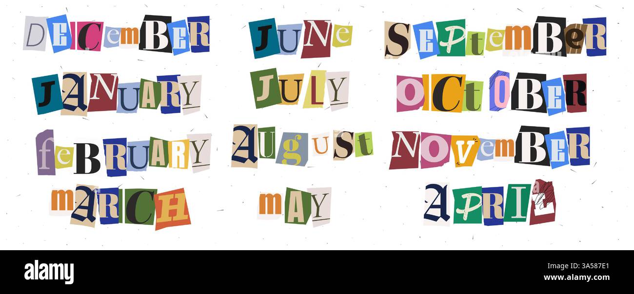 Set of crapbook month with cutout collage paper font. Letter stickers for stories. Trendy story ...