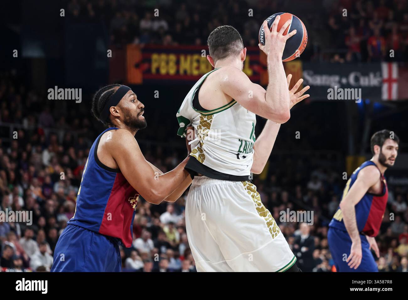 Alen Smailagic of Zalgiris Kaunas and Jabari Parker of FC Barcelona in ...