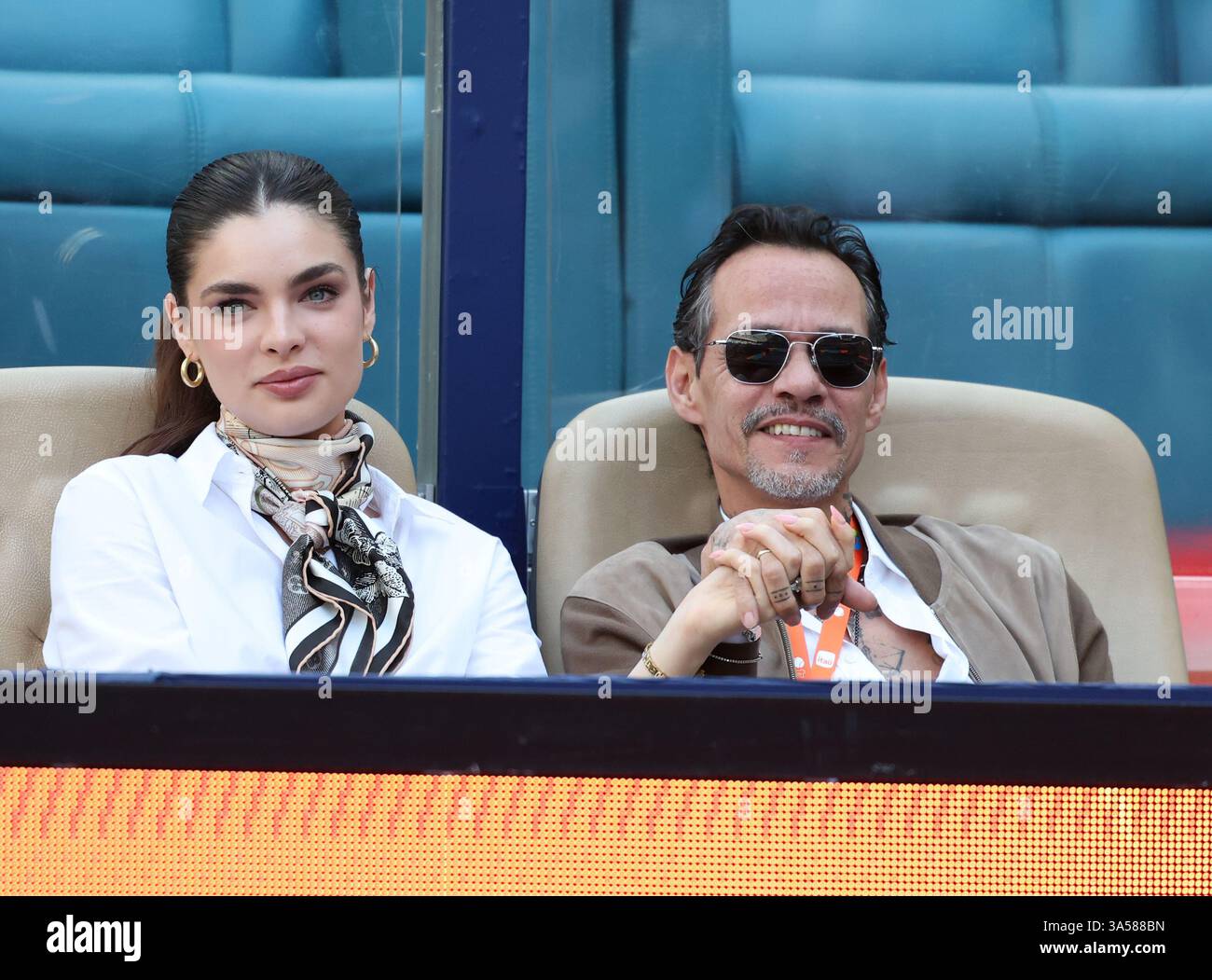 MIAMI GARDENS, FLORIDA - MARCH 21: Nadia Ferreira and Marc Anthony are ...