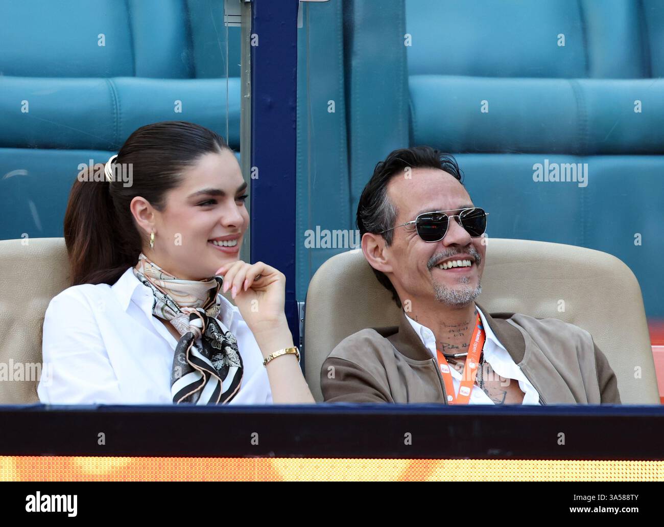 MIAMI GARDENS, FLORIDA - MARCH 21: Nadia Ferreira and Marc Anthony are ...
