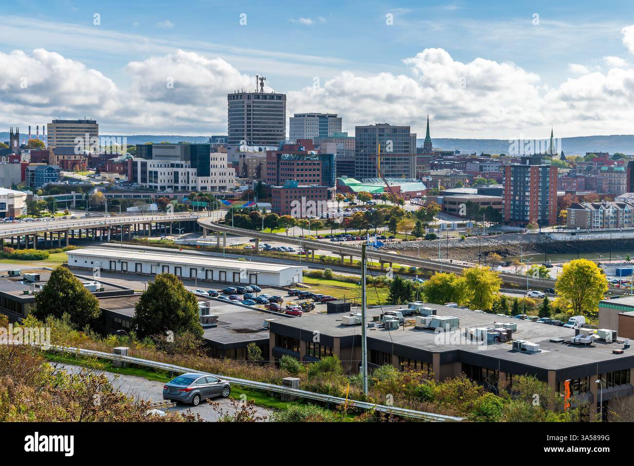 An aerial view from Fort Howe towards the center of Saint John, New ...