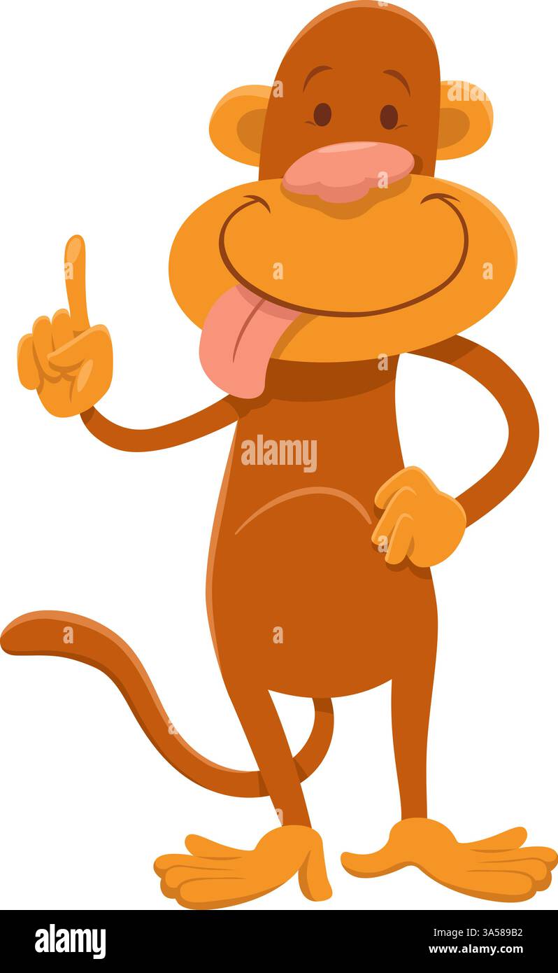 Cartoon illustration of funny monkey animal character sticking out its ...